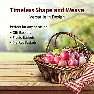 Wald Imports - Medium Wicker Basket with Handle - Dark Brown Hand Woven Harvest Basket - Wicker Flower Basket for Storage, Picnics, Easter, Organizing, and More (17 x 6.5 inches)