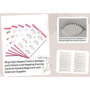 Jegapluso 20 pcs Eye Shaped Practice Sponges and 5 Sheets Lash Mapping Exercise Cards for Eyelash Beginners Lash Extension Supplies