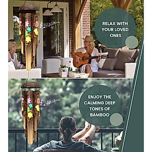 Nalulu Piney Bamboo Wind Chimes - Outdoor Wood Wooden Windchimes, Tropical Design with Coconut Crown, Handcrafted with Calming Deep Tones, Ideal Home Decor or Gift for Any Occasion