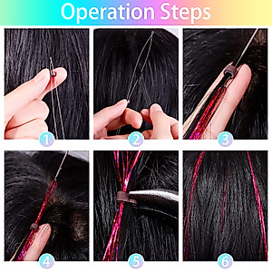 HAUTOCO Hair Tinsel Kit, 2800 Strands 47 Inch Glitter Tinsel Hair Extensions with Tools Fairy Hair Tinsel Kit, Heat Resistant Sparkling Hair Tinsel for Cosplay Christmas New Year Party(14 Colors)