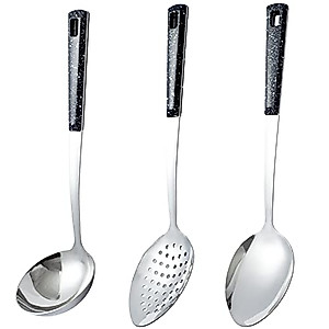 3-Piece,Stainless Steel Serving Spoon Set with Slotted Spoon, Serving Spoon and Perforated Spoon, soup ladle,kitchen cooking serving utensils set