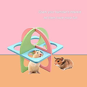 Yofunter Dwarf Hamster Toys Set for Hamster Cage Accessories - Gerbil Hideout and Houses,Fitness Circle Toy,Rainbow Bridage,Seasaw, Multi-colored