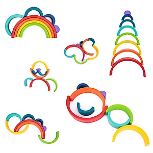 TOOKYLAND Wooden Rainbow Stacking Toy - 8pcs Nesting Blocks Game, Ages 18m+