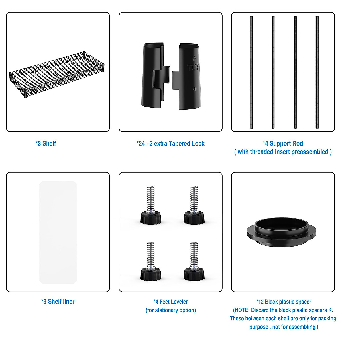 pouseayar Black NSF 3 Tier Metal Shelf Wire Shelving Unit, 1050lbs Heavy Duty Adjustable Storage Rack with Shelf Liners for Closet Kitchen Garage Basement Commercial Shelving - 48" H x 48" L x 18" D