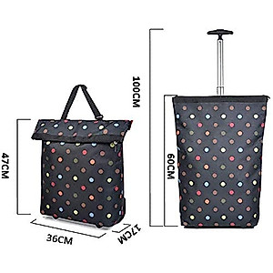 Shopping Trolley on Wheels Multi Function Shopping Cart Folding Portable Trolley Case Handbag Dual-Use Intimate Storage Hand Trucks,Black,17 * 36 * 47Cm ,