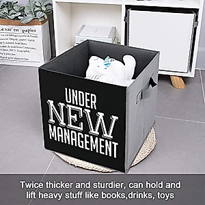 Under New Management Foldable Storage Bins Printd Fabric Cube Baskets Boxes with Handles for Clothes Toys, 11x11x11