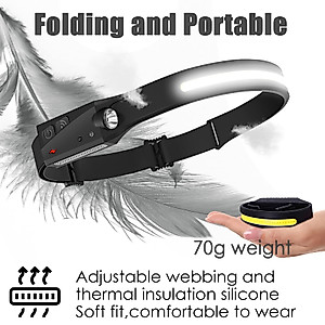 CATO Lightweight Headlamp Flashlight, USB Rechargeable Outdoor Headlamp, Super Bright Wide Beam and Focus Light Switch Waterproof Soft Silicone Headlight for Camping Hiking Fishing Running,1pcs