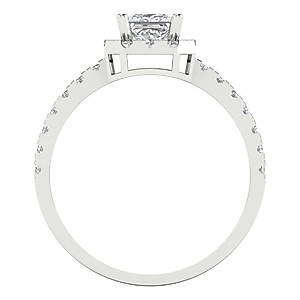 Clara Pucci 1.34ct Princess Cut Solitaire W/accent Moissanite Proposal Designer Wedding Bridal art deco Anniversary Ring 14k White Gold