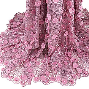 Aisunne African Lace Fabrics 5 Yards Nigerian French Lace Fabric with 3D Flower Fashion Embroidered Beading and Sequin for Wedding Party Dresses (Light Purple)