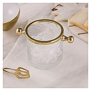 SOSSEG Ice Bucket, Ice Bucket, Handmade Brass Glass Ice Bucket with Ice Clip Dining Table Cooler Wine Wine Rack Ice Bucket Champagne Can Cooler Wine Chiller Bucket