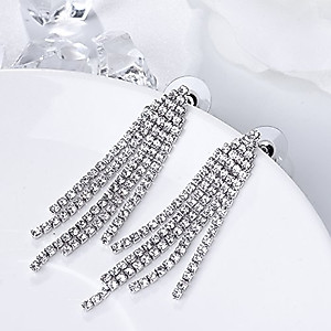 SELOVO Silver Tone Clear Austrian Crystal Chandelier Tassel Bridesmaid Dangle Drop Earrings Chain