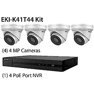 HIKVISION EKI-K41T44 4-Channel 4K NVR Value Express Kit with (4) 4MP Outdoor Network Turret Camera, (2.8 mm Fixed Lens), RJ45 Connections (Renewed)