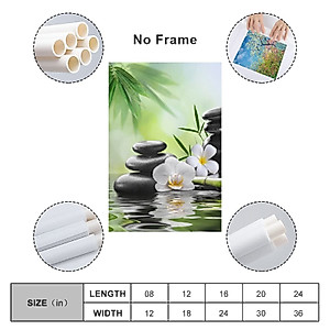 Zen Spring Garden Japanese Style Wall Decor Poster for Home,Spa Black Stone White Flower Green Bamboo Print Canvas Art Picture Print Modern Family Bedroom Decor Posters 24x36inch(60x90cm)