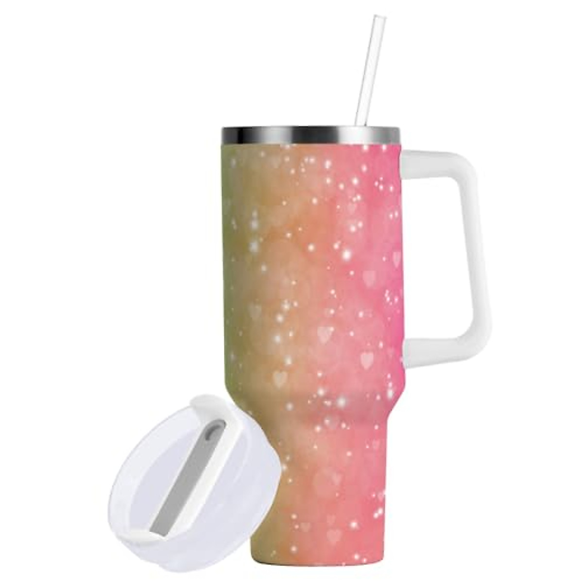 ODAWA Magic Glitter Rainbow Double Wall Tumbler Reusable Insulated Coffee Mug with Lid Insulated Coffee Mug