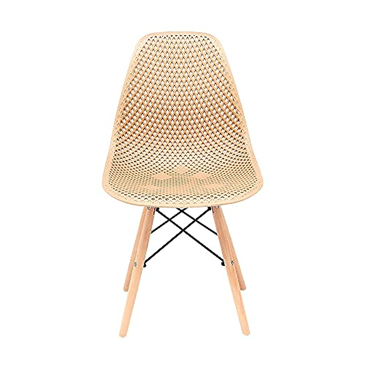 CangLong Dining Mid Century Modern DSW Hollow Back Design Plastic Shell Armless Side Chair with Beech Wood Legs, Set of 1, Beige