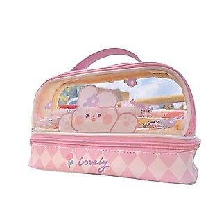 LaurelTree Kawaii Aesthetic Cute Pencil Case Bag Large Storage High Capacity Stationery with 2 Compartments Pouch Box Holder Organizer Office College School Adults Students Teens Girls Boys (Pink)…
