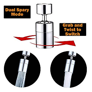 TOTOMO Kitchen Sink Faucet Aerator (Solid Brass) 2 Spray-mode (Shower&Bubble Stream) 360° Swivel Booster Sprayer adapter Water Saving Head attachment replacement - Brushed Nickel