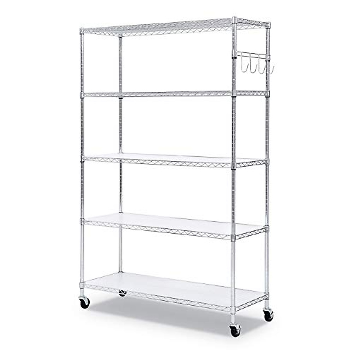 Alera 5-Shelf Wire Shelving Kit with Casters and Shelf Liners, 48w x 18d x 72h, Silver