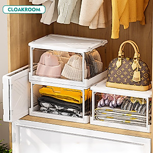 SNSLXH Clear Storage Bins with Lids, Stackable Storage Bins with Magnetic Doors Open Front, Plastic Storage Bins for Living Room, Bedroom, Study Room and Office, 3 Packs, 24QT