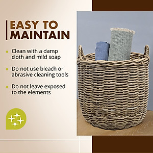 KOUBOO Rattan Kobo Round Storage Basket, Handwoven Rattan Basket with Handles, Organization & Home Decor for Storage, Gray-Brown