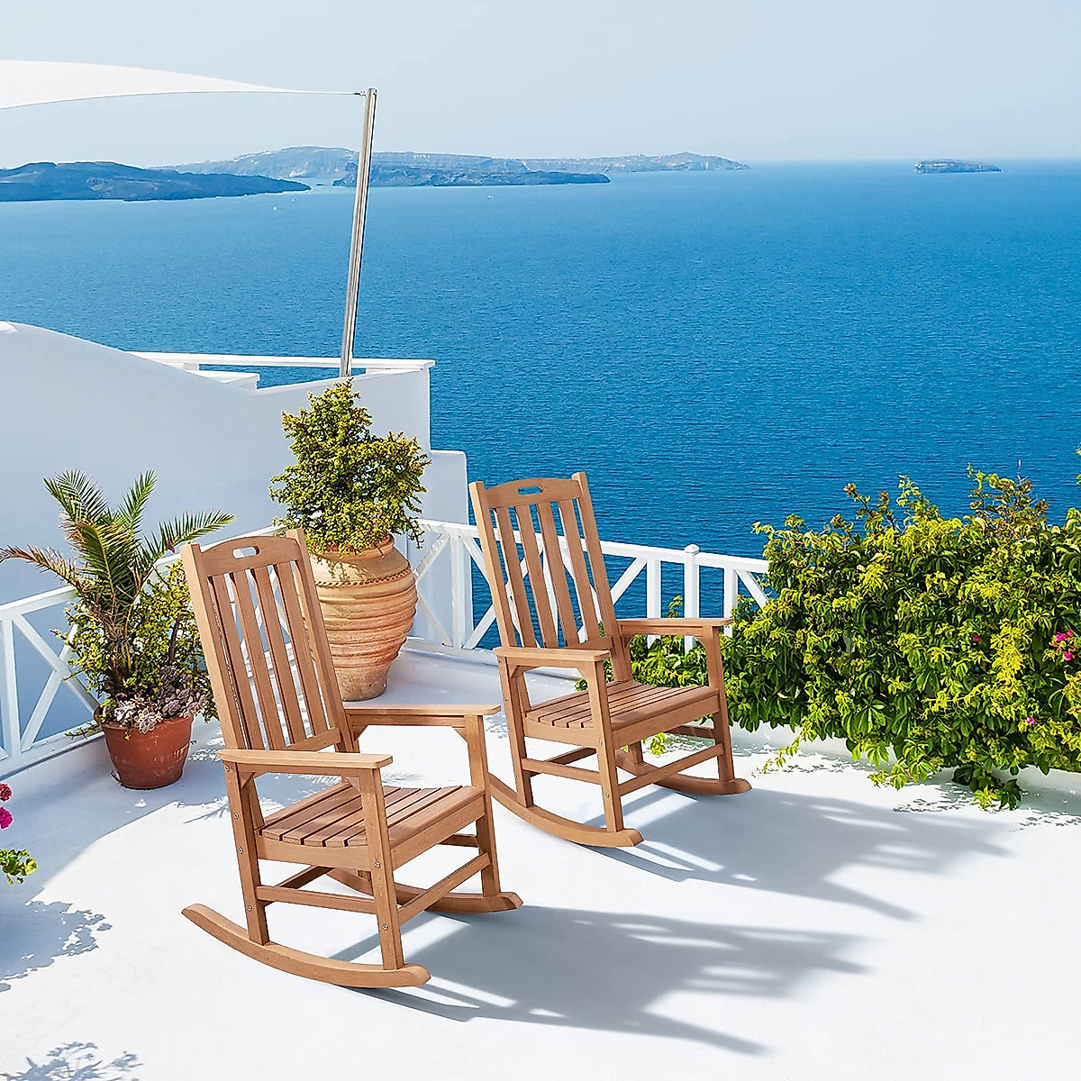 YeegfeyA Vaneventi Outdoor Rocking Chair with 350lbs Support, All-Weather Oversized Outdoor Chair, Fade-Resistant Porch Rocker Chair, 34L 27W 46.8H (Teak)