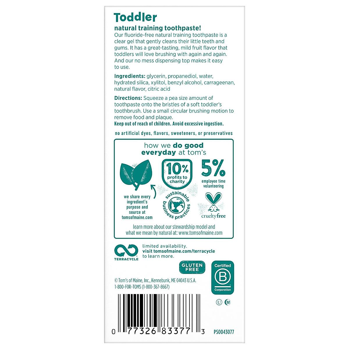 Tom's of Maine Fluoride-Free Toddler Training Toothpaste, Mild Fruit, 1.75 oz. 3-Pack (Packaging May Vary)