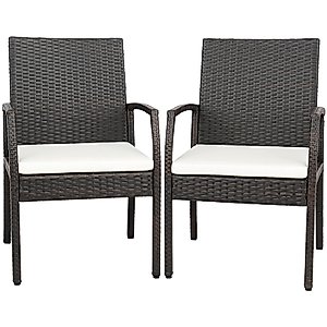 Tangkula Patio Wicker Dining Chair Set of 2, Outdoor PE Rattan Armchairs with Removable Cushion, Armrest, Weather-Resistant Wicker, Patio Armchairs for Garden, Backyard, Poolside (1, Off White)