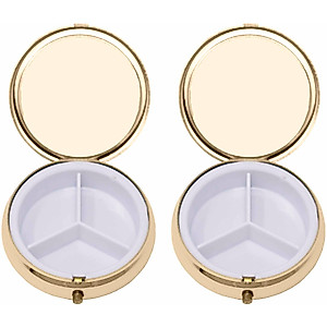 Set of 2 Circular Embossed Triple-Compartment Pocket Purse Pill Box & Organizer (Large Gold Curved)