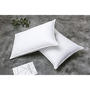 SNUG&COZY Grey Goose Feather Down Pillows for Sleeping(2 Pack)- Standard Size(20IN×26IN), Goose Feather&Down Filling, 100% Cotton Cover, 100% Down Proof, Machine Wash, White