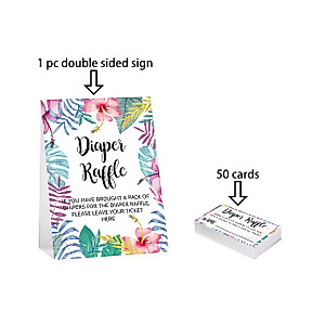 Doreen's Boutique Diaper Raffle Tickets and Sign Shower Games, Decorations, Party Favors for Showers – 1 Sign, 50 Cards per Pack(DIAPER-D003)