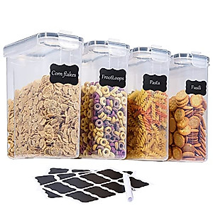 Airtight Food Storage Containers with Lids,BPA Free Plastic Cereal Containers Storage 4 Pack 135.2 fl oz,Kitchen and Pantry Organization storage for Dry Food,Cereal,Flour,Sugar,Include 24 Labels