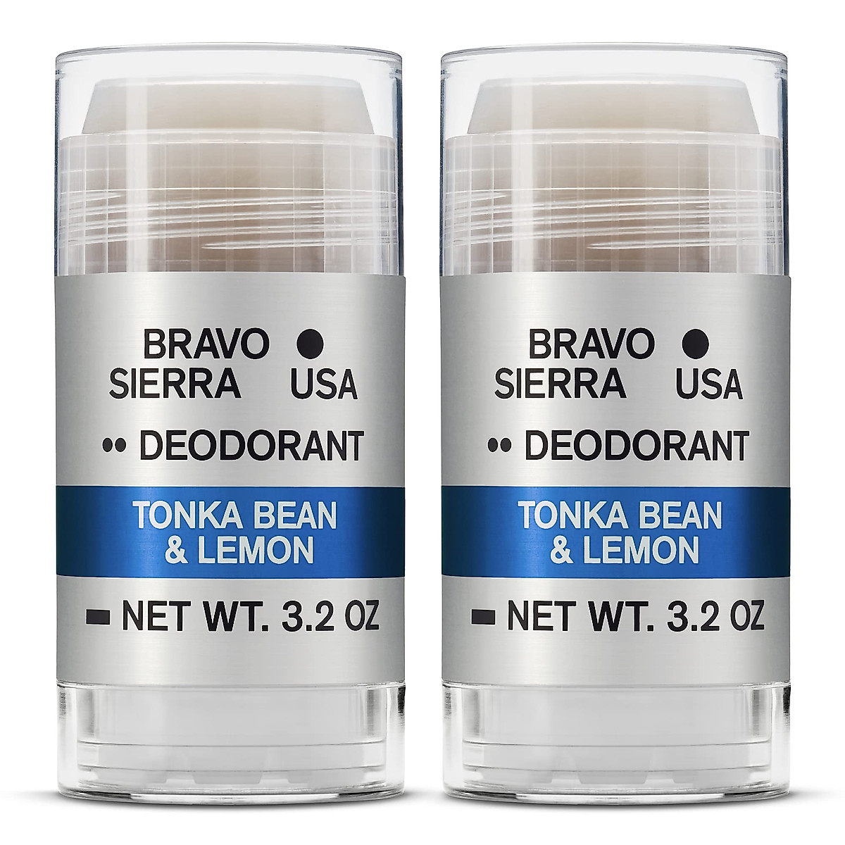 Aluminum-Free Natural Deodorant for Men by Bravo Sierra, 2-Pack - Long Lasting All-Day Odor and Sweat Protection - Tonka Bean & Lemon, 3.2 oz - Paraben-Free, Baking Soda Free, Vegan & Cruelty-Free