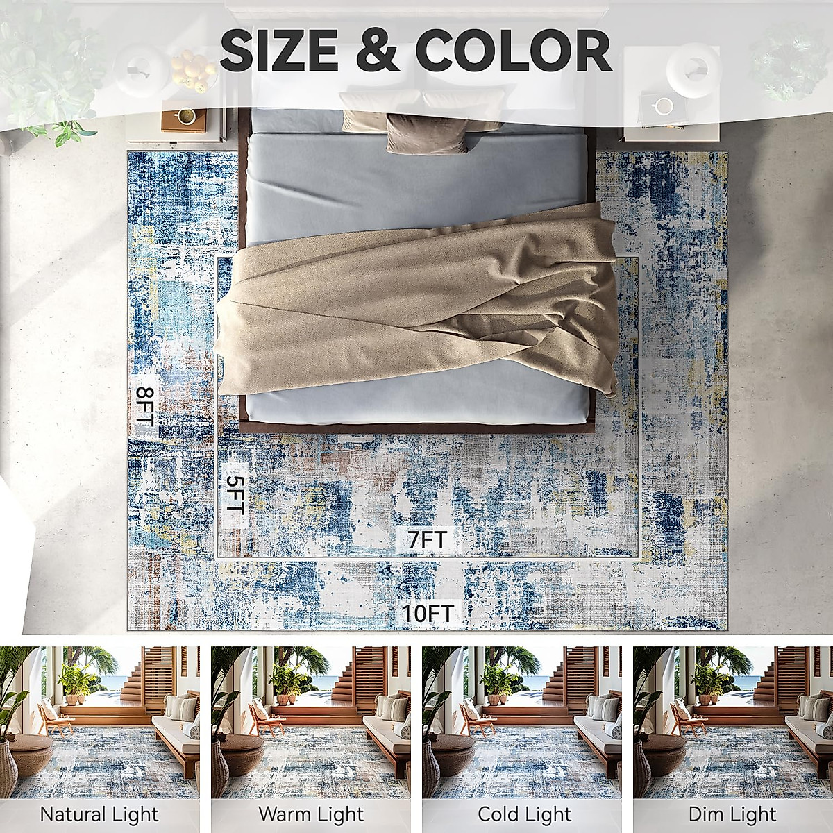 Area Rugs for Living Room Rug 5x7 Bedroom Rug Washable Carpet-Rugs for Bedroom Abstract Modern Rug Dining Room Rug Low Pile Contemporary Office Rug Non Slip Rug Colorful