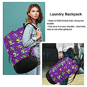 Kigai Mardi Gras Theme Laundry Bag, Drawstring Closure Dirty Clothes Bag Large Travel Camp Durable Tear Resistant Backpack Storage Bag - 14.5 X 29.3 in