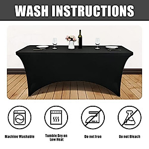 Yastouay 8ft Stretch Table Cloth Spandex Table Cover Tight Fitted for 8ft Rectangular Tables Black Washable Tablecloths for Party, Wedding, Banquet, Outdoor (Black, 8 Ft)