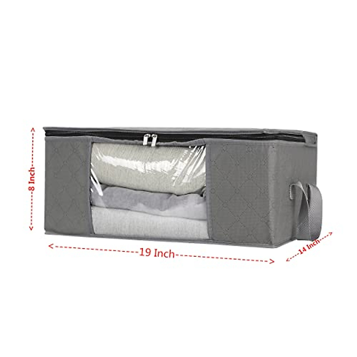 MANZOO Storage Bag Organizer Clothes Containers with Reinforced Handle for Comforters, Blankets, Bedding, Foldable Sturdy Zipper, Clear Window, 6 PC Pack, 35L, Grey