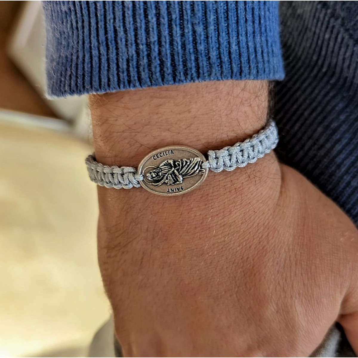 MedjugorjeStoneGifts St Cecilia Medal Bracelet/Patron Saint of Music/Gift for Musician/Adjustable Cord