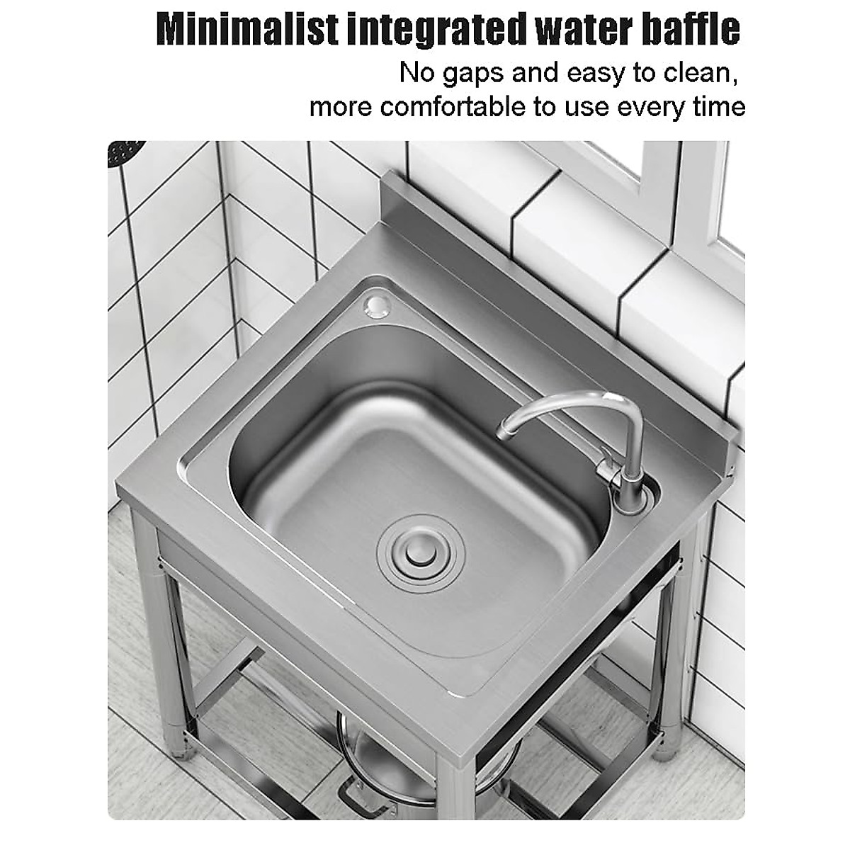 Commercial Stainless Steel Sink,single Bowl Kitchen Sink With Cold And Hot Water Faucets,Outdoor Sink Station With Storage Shelve for Farmhouse, Bathroom, Bar, Laundry Room (21 Inch)