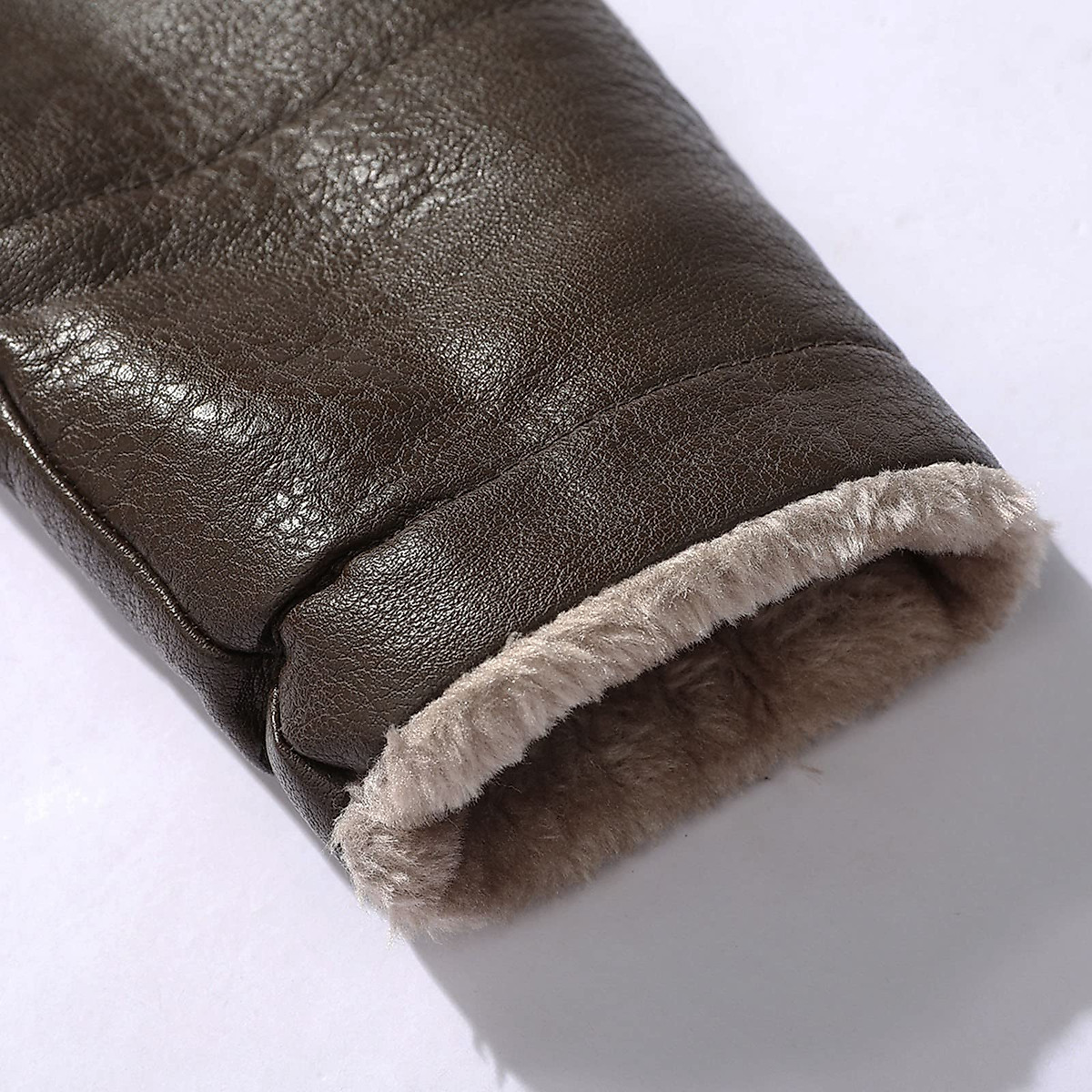 WOSJKDJ Mens Leather Jacket 3/4 Length Faux Leather Fur Coat Warm Winter Long PU Leather Jacket Lined Duster Trench Coat