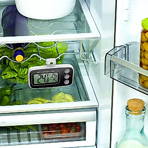 ORIA Refrigerator Thermometer, Digital Freezer Fridge with Thermometer Max and Min Display for Room, Refrigerator, Kitchen, Large LCD Display, 2 Pack, Black