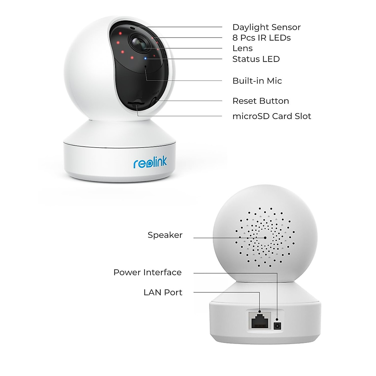 REOLINK Home Security Camera System, 3MP HD Plug-in Indoor WiFi Camera, Pan Tilt Pet Camera, Baby Monitor, Night Vision, 2 Way Audio, Motion Alerts, Local SD Card Storage, E1(2 Pack)