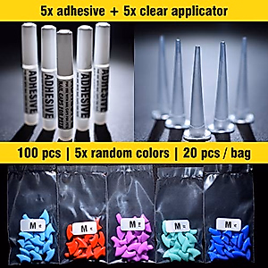 zetpo Cat Nail Caps | Cat Claw Covers | with Adhesives and Applicators (M, 5X Solid Random Colors | 100 pcs)