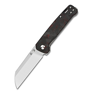 QSP Penguin Pocket Knife,D2 blade,Various Handle Option (2 tone satin finish blade, shredded CF (red) overlay black G10)