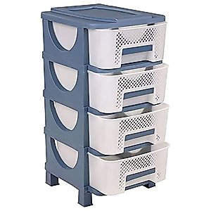 Homeplast Venus 30 Inch Tall Plastic 4 Drawer Home Storage Indoor/Outdoor Organizer Shelf Unit with Perforated Ventilated Drawers, Blue