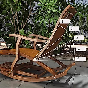 Bamboo Wooden Zero Gravity Lounge Chair, Balcony Leisure Rocking Chair, Foldable Garden Sun Loungers, Multi-angle Adjustable, Retractable Footrest Recliner Load Capacity 440 Lbs(Color:wood color)