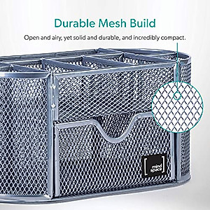 Mindspace Office Desk Organizer with 8 Compartments + Drawer | Desk Caddy Pen Holder For Office Accessories | The Mesh Collection, Silver