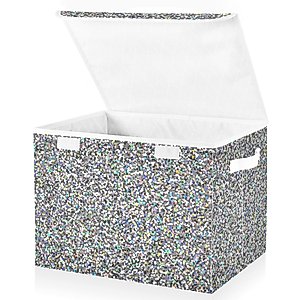 VIGTRO Silver Glitter Rainbow Sparkles Storage Bins with Lids Foldable Storage Boxes with 2 Handles, Bling Decorative Storage Basket Collapsible for Clothes Books