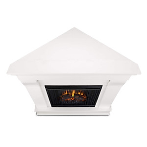 White Electric Corner Fireplace by - 40.94l X25.28w X 37.6h Modern Contemporary Glass Adjustable Thermostat Programmable