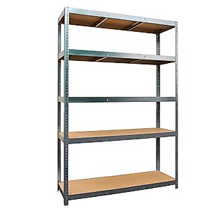 Garage Shelving Units - 71" H x 47" L x 16" W - Heavy Duty Racking - Shelves for Storage -1 Bay - Galvanised - 5 Tier - 2000LB Capacity (400LB Per Shelf) - Workshop, Shed, Office - 5 Year Warranty