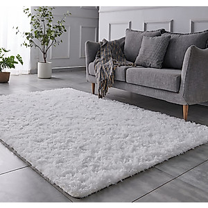 TABAYON Extra Large Shag Area Rug, 9x12 Feet Ivory Indoor Ultra Soft Plush Rugs for Living Room, Non-Skid Modern Nursery Faux Fur Rugs for Home Decor